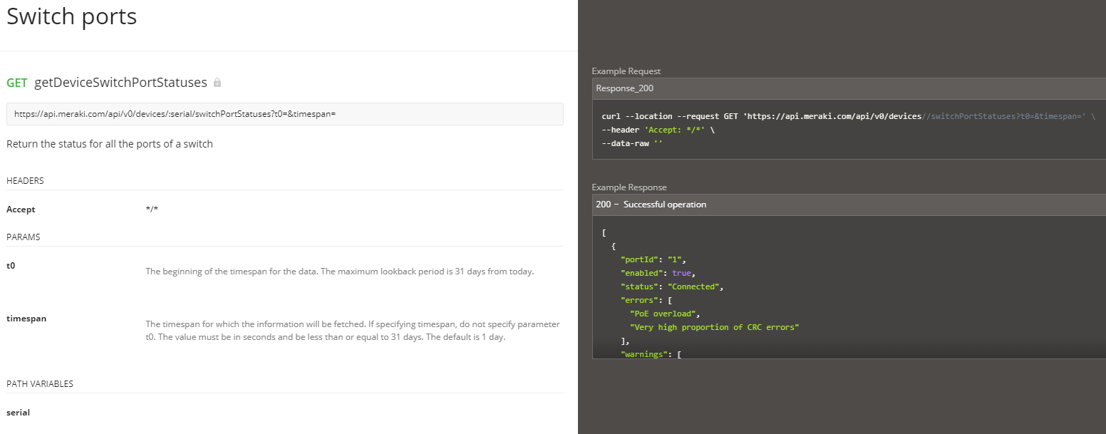 How to monitor the status of a switch port via API - The Meraki Community