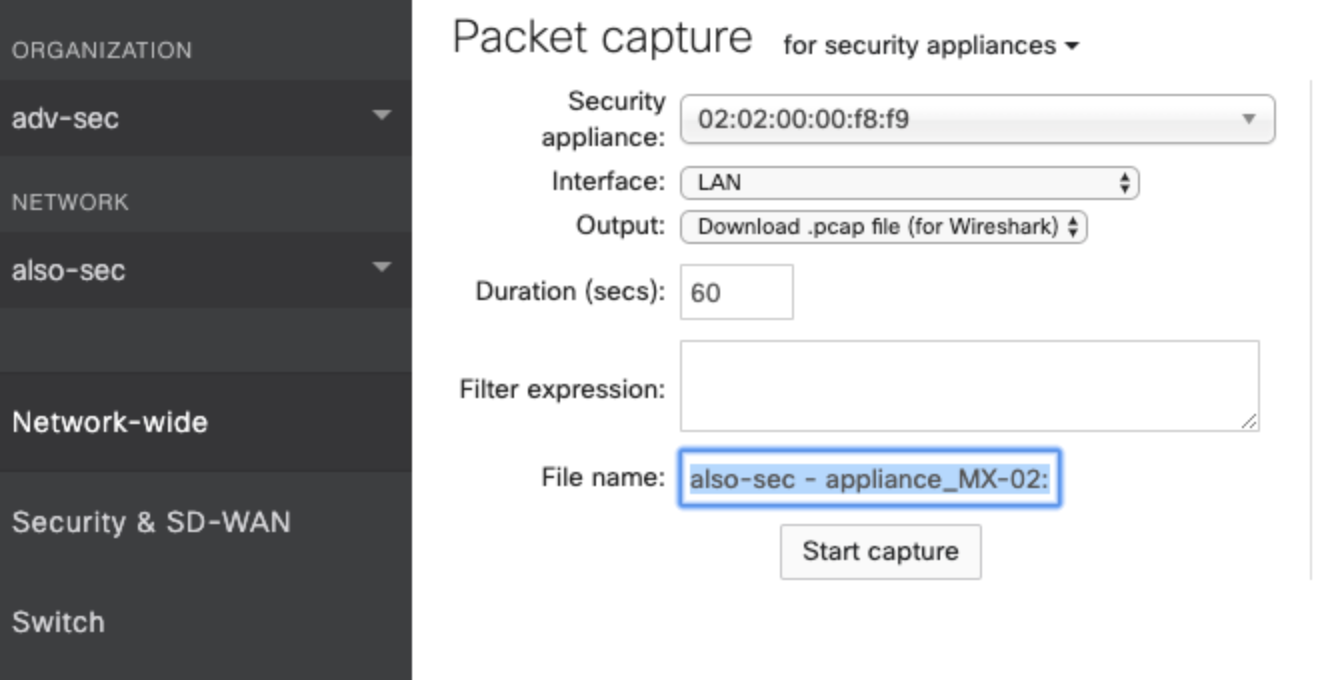 Dashboard - Packet Capture File Names and .pcap Default - The Meraki Community
