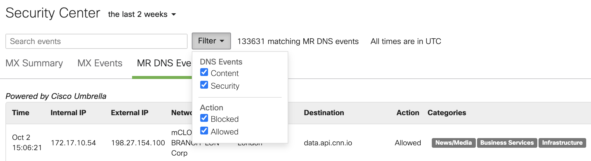 MR - Umbrella Integration with Advanced/Upgrade License - Allowed DNS ...