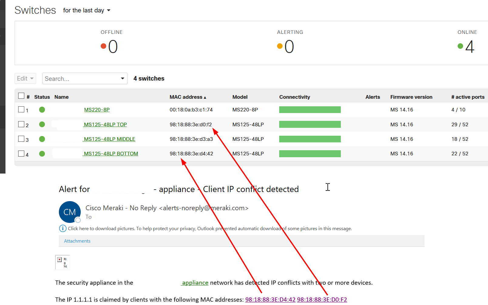 Upgrade firmware on a network with two switchs loses cloud connection ...