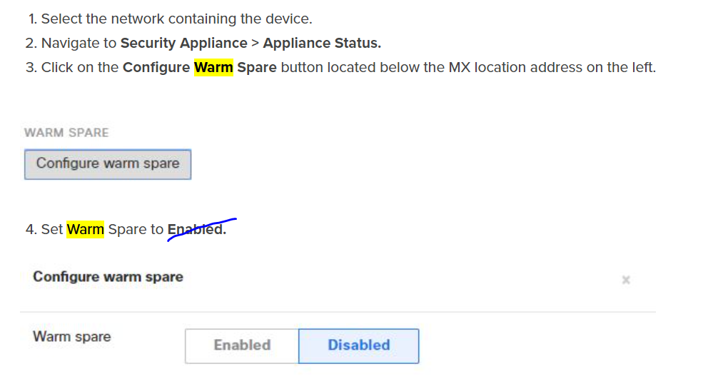 Solved: MX400 with warm spare - The Meraki Community