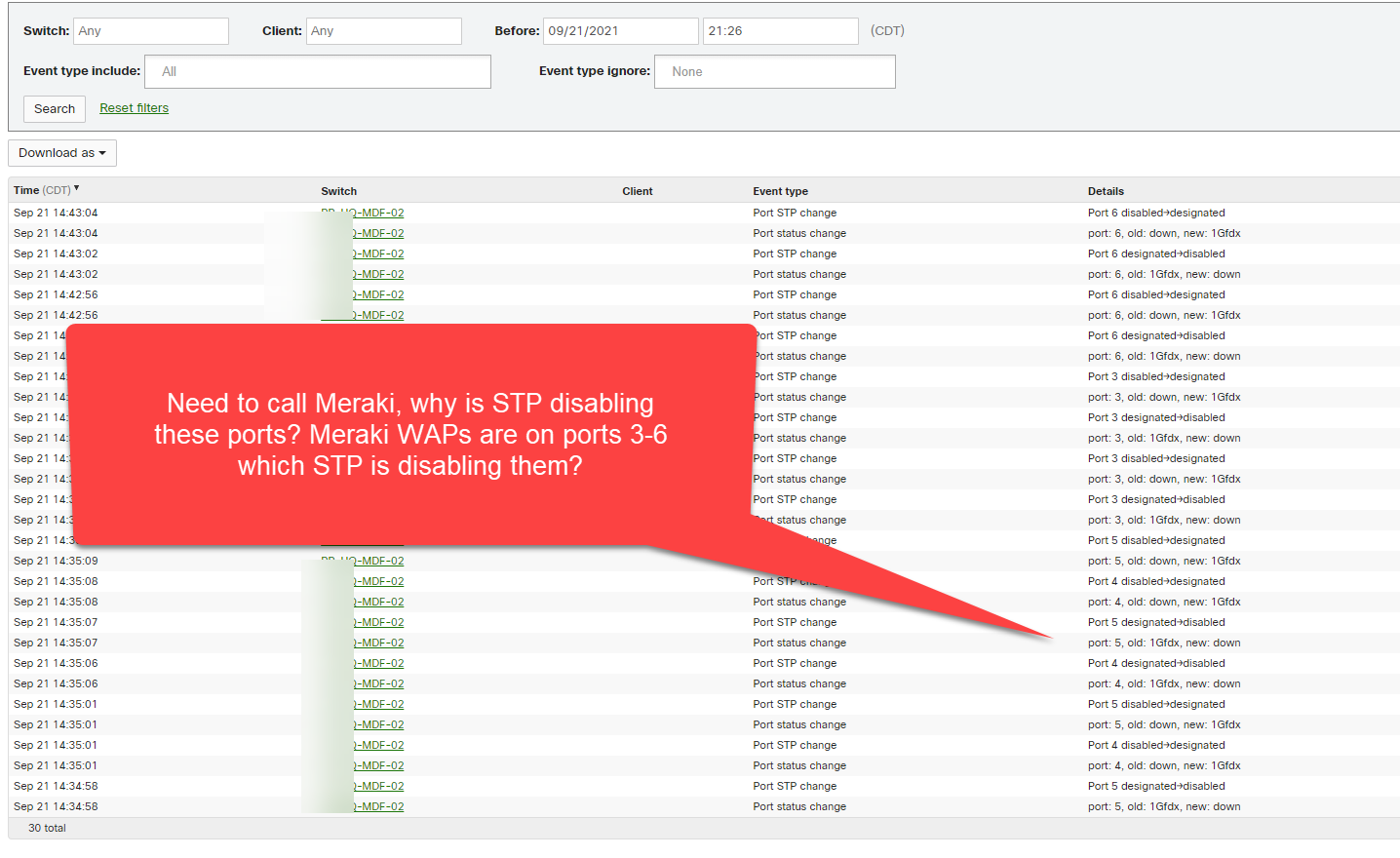 WAP ports being disabled by STP on Meraki switch? - The Meraki Community
