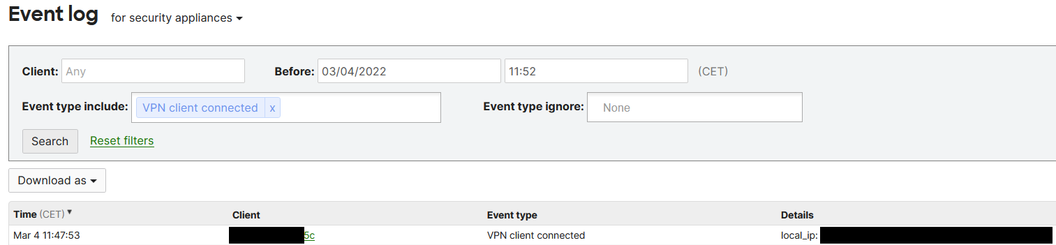 Eventlog > VPN client connected > Mac address? - The Meraki Community