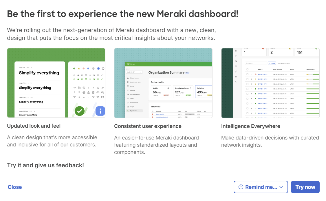Dashboard View Update - How to roll back to old version? - The Meraki ...