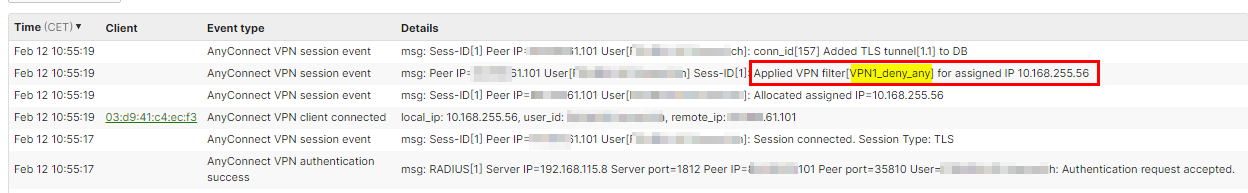 AnyConnect MX250, Radius authentication and filter-id for firewall ...