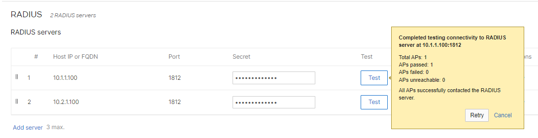 Solved: Meraki Dashboard Radius Test Failures - The Meraki Community
