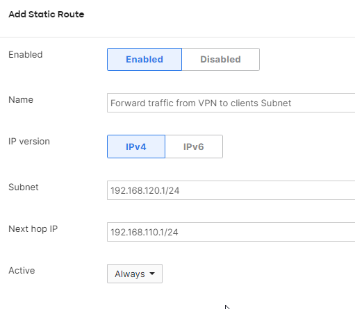 Solved: Add static route to allow VPN users to connect to their ...