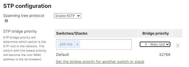 STP root bridge page for configuration - The Meraki Community