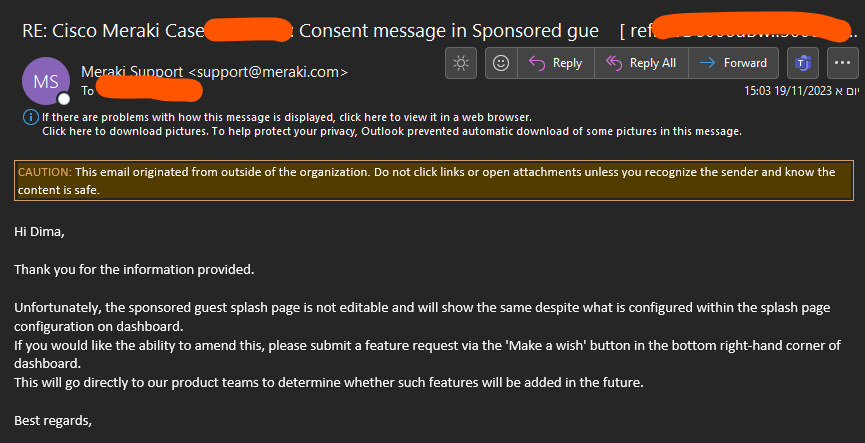 Re: Consent message in Sponsored guest login page - The Meraki Community