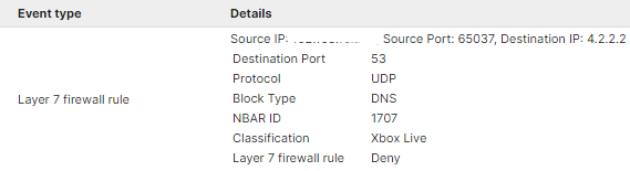Solved: DNS Traffic Blocked as XBOX live gaming service by Layer7 firewall rule (MX... - The ...