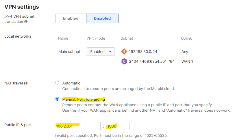 VPN connection failed. - The Meraki Community