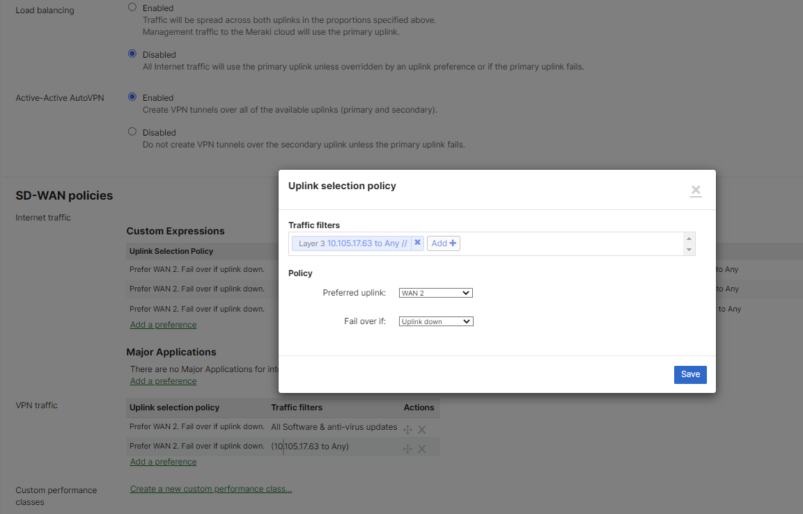 Solved: VPN traffic with custom expression, traffic not flowing as expected - The Meraki Community
