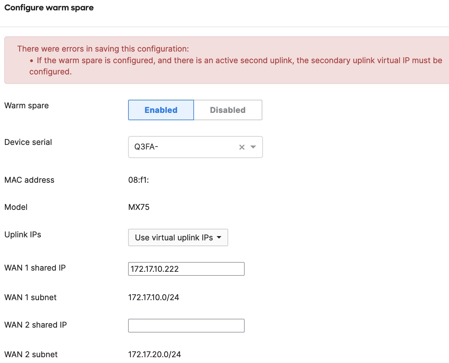 Solved: Two MXs in HA: VIP on WAN2 questions - The Meraki Community