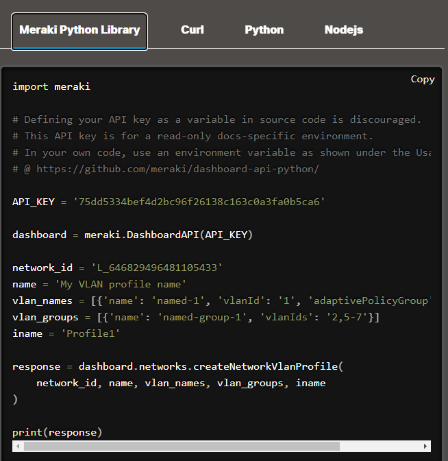 Meraki API vlan profile creation - The Meraki Community