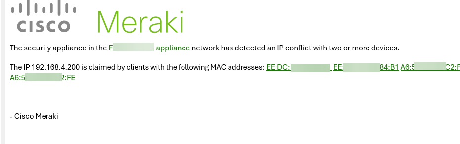 Multiple IP Address Conflicts - The Meraki Community