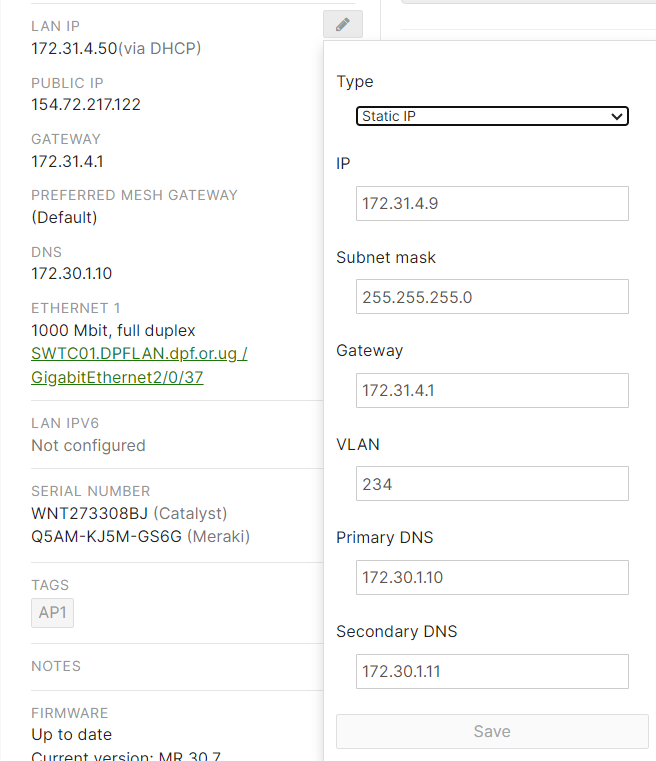 Solved: static LAN IP address - The Meraki Community
