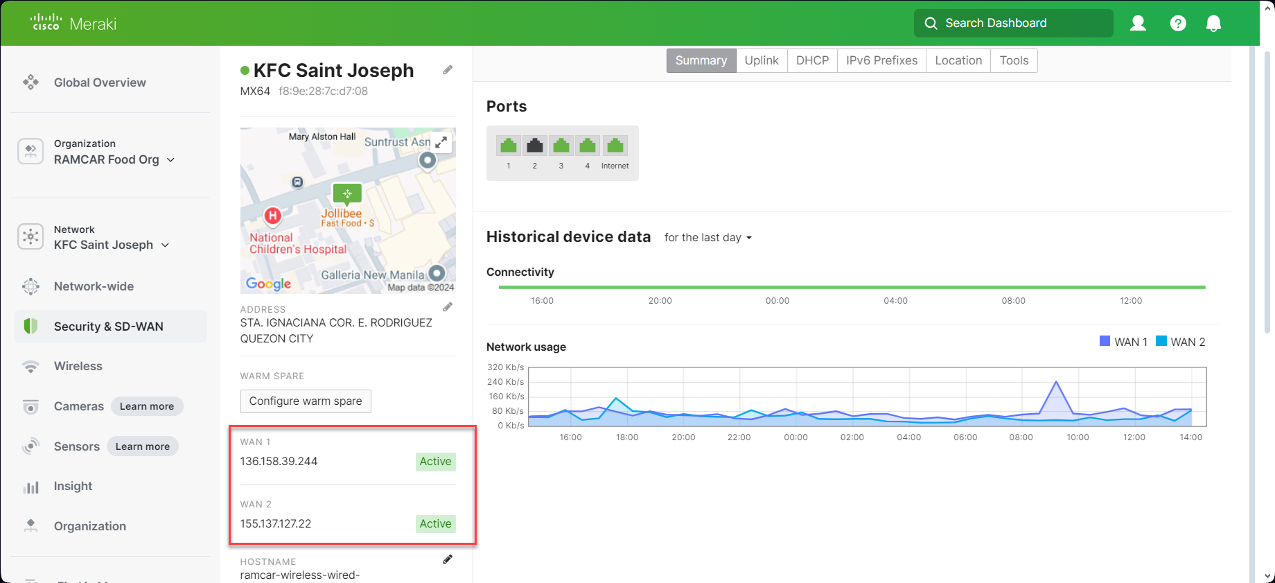 Checking of WAN 1 and WAN 2 Status "Active" or "Failed" Using API - The Meraki Community