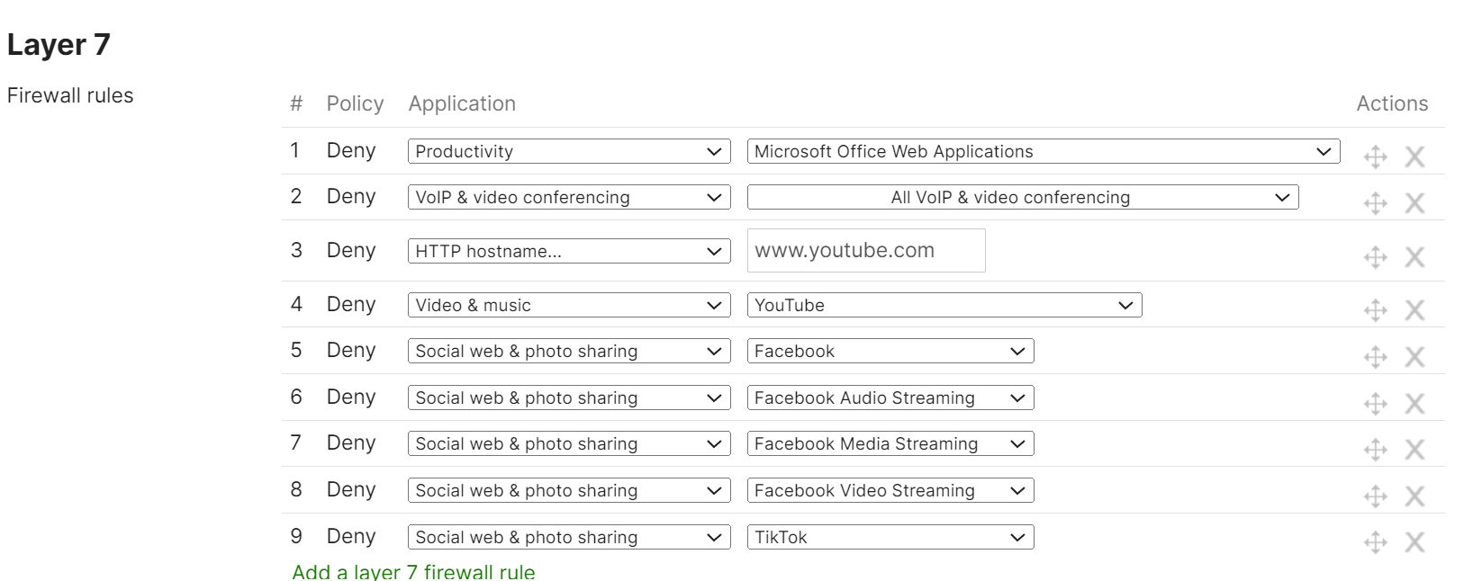 cannot block L7 firewall on Meraki MX67C - The Meraki Community