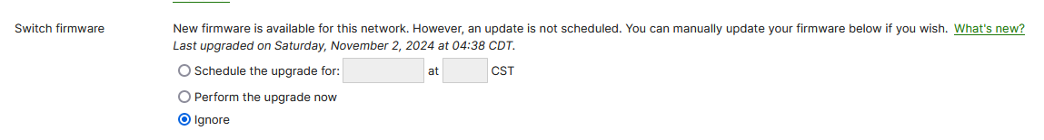 Query for devices with firmware upgrade status of 'Ignore' - The Meraki ...