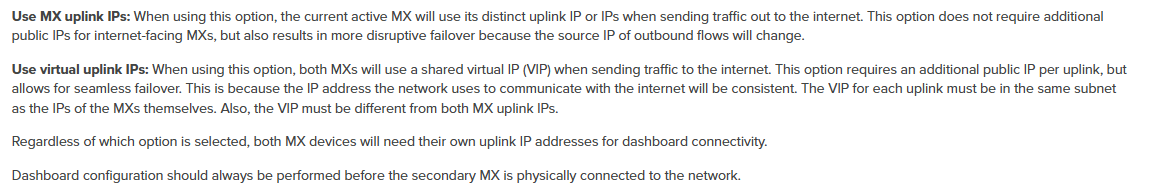 Solved: problem configuring mx95 in HA using only 1 uplink IP for 2 ...