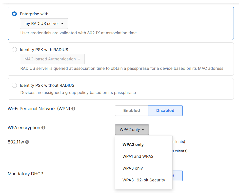 WPA 3 and RADIUS server - cant set WPA 3 Transition Mode - The Meraki Community