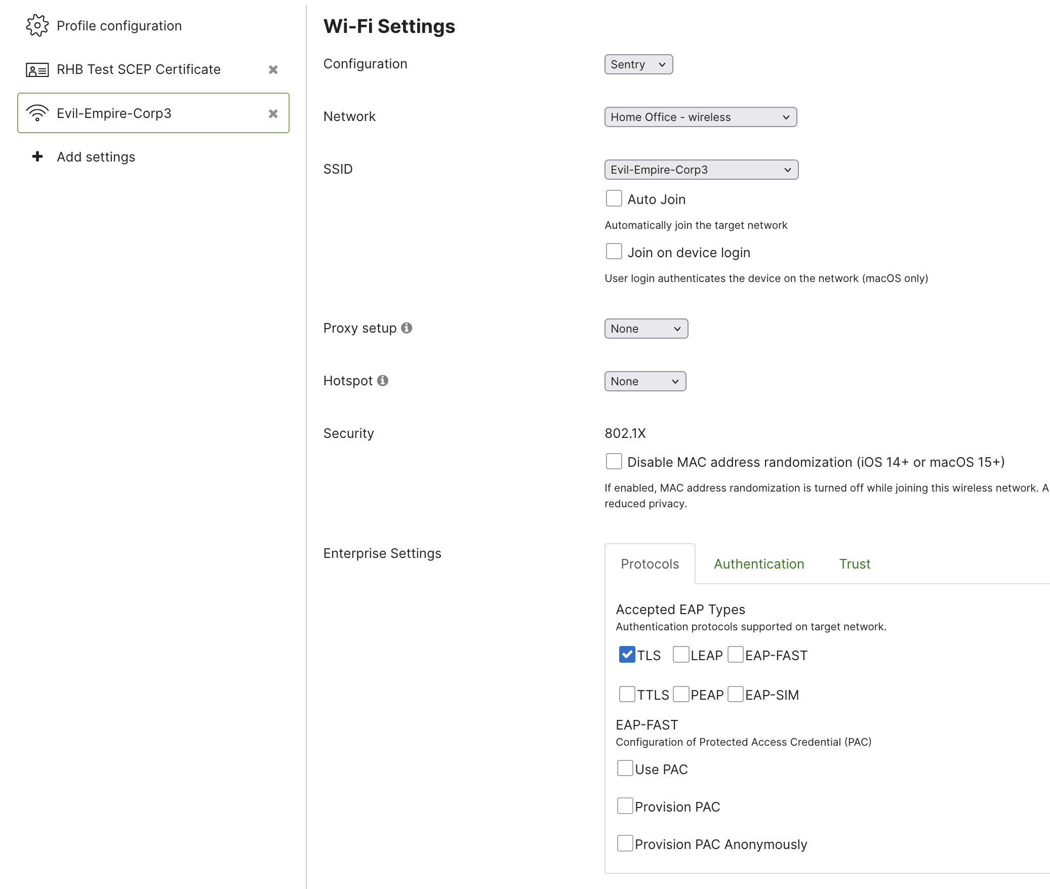 Wireless 802.1x with Users and Certificates pushed from Systems Manager ...