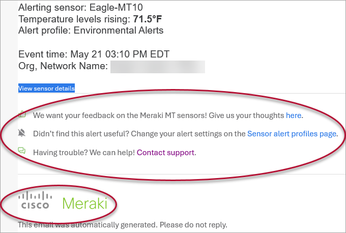 Remove feedback from alert emails - The Meraki Community