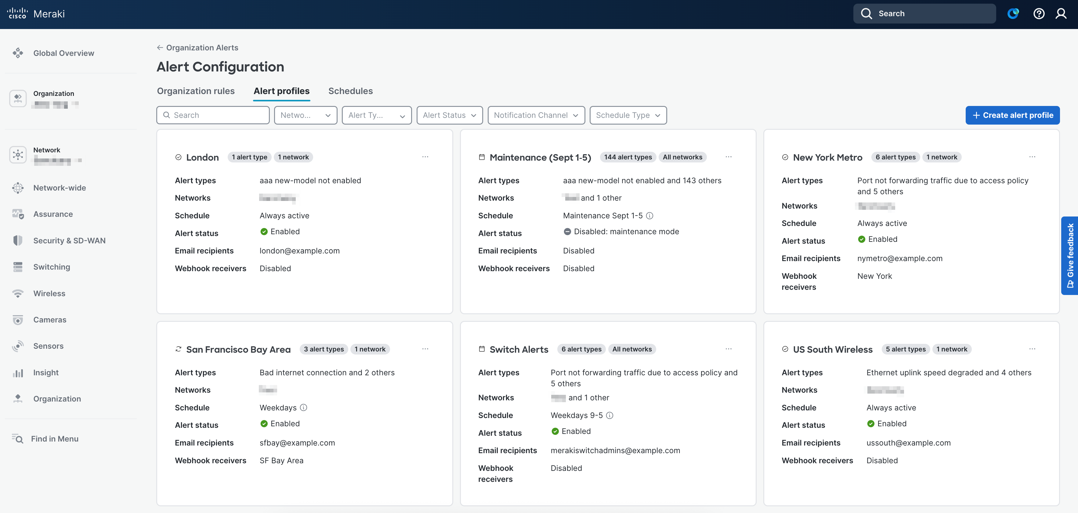 Meraki Alert Profiles, Schedules, Thresholds, and Customization Features