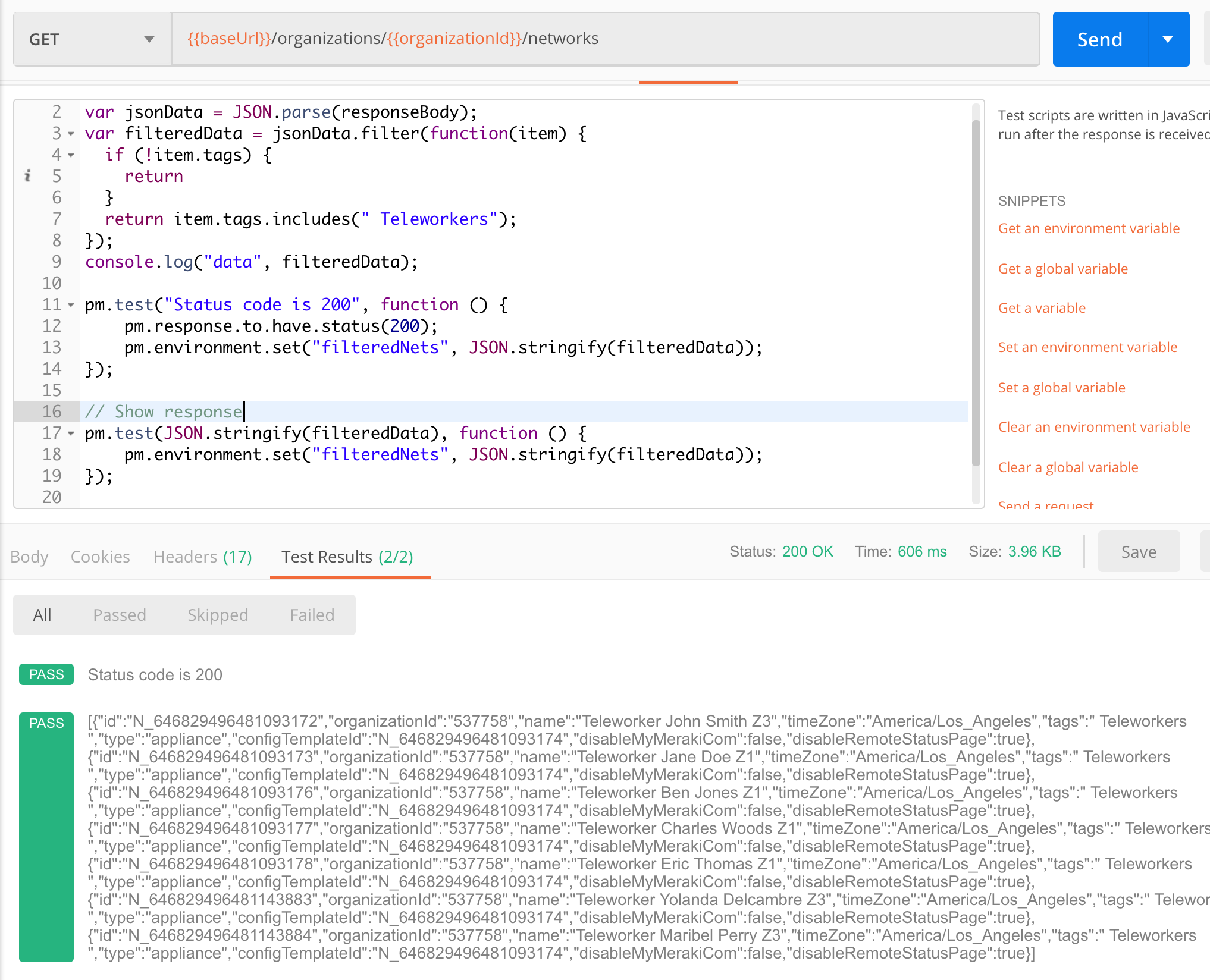 Postman Filter The Output Of A Get Request The Meraki Community