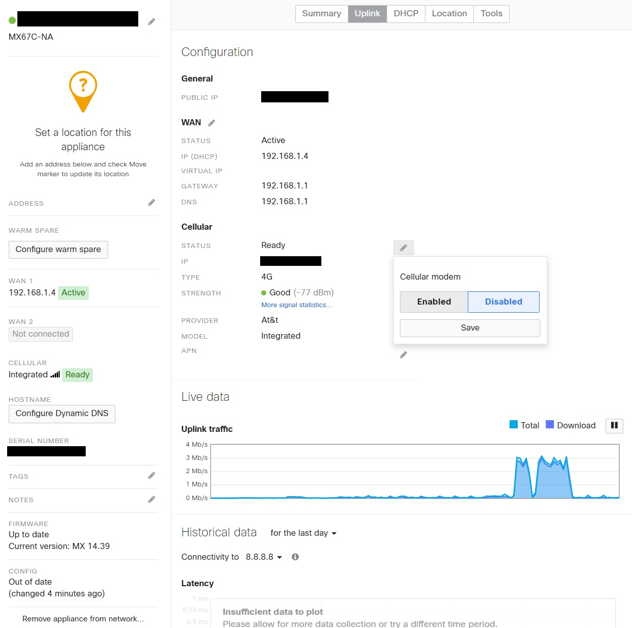 Solved: Enable Cellular via API on MX68CW-WW - The Meraki Community