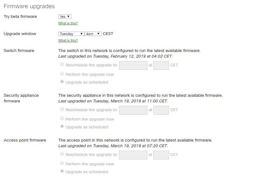 Solved: AUTOMATIC Firmware Upgrade? - The Meraki Community